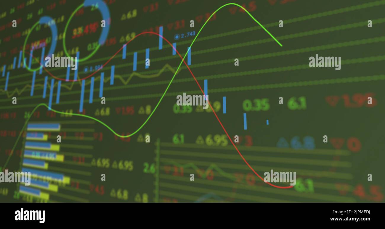 Image of financial data and graphs over green background Stock Photo ...