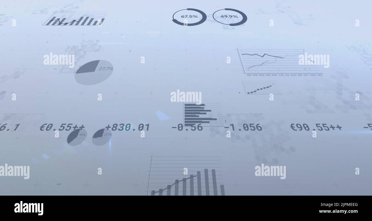 Image of financial data and graphs over grey background Stock Photo - Alamy