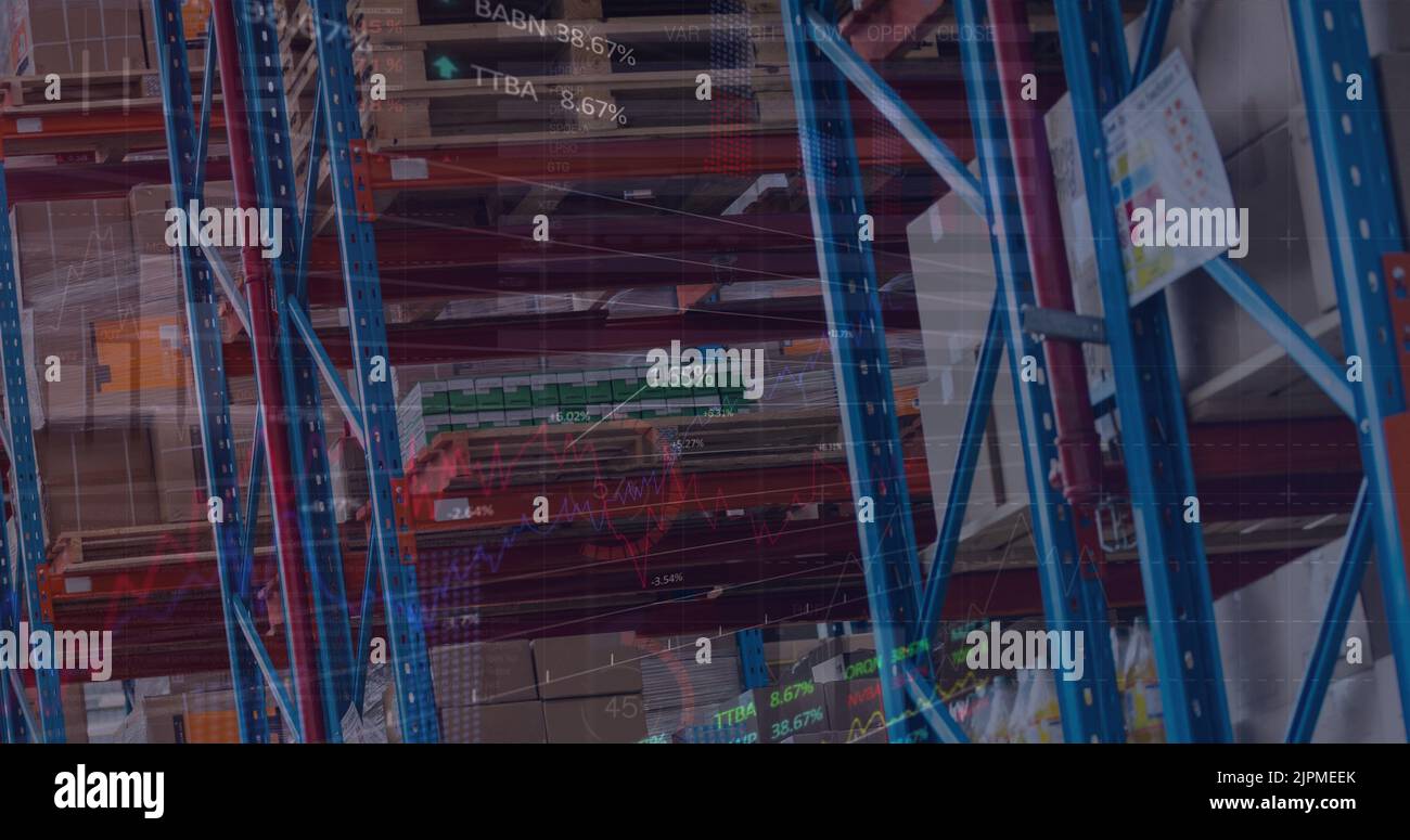 Image of financial data and graphs over warehouse Stock Photo - Alamy