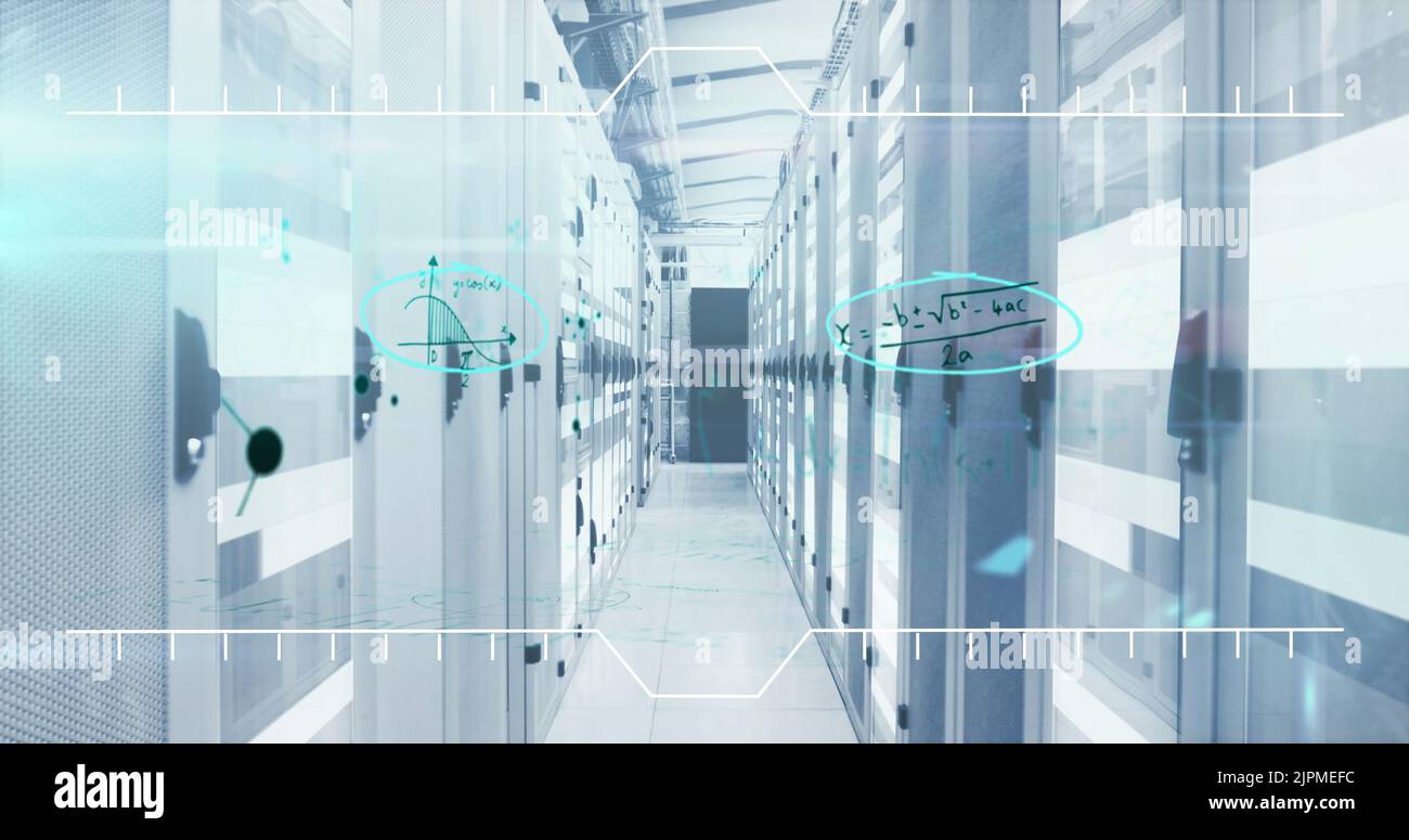 Mathematical equations and molecular structures against empty server ...