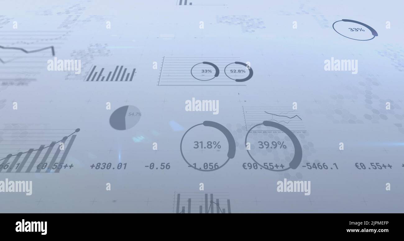 Image of financial data and graphs over grey background Stock Photo - Alamy