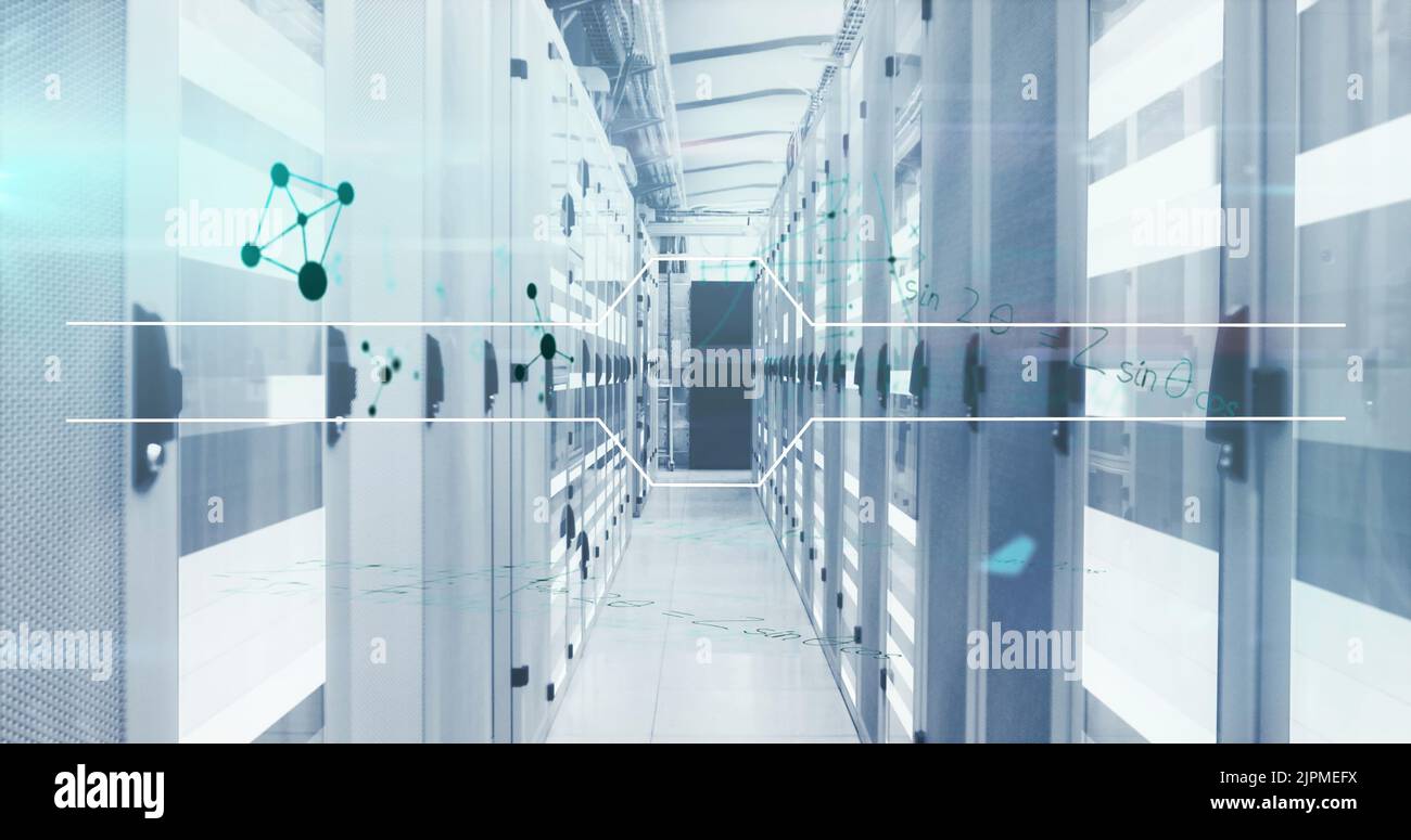 Mathematical equations and molecular structures against empty server ...