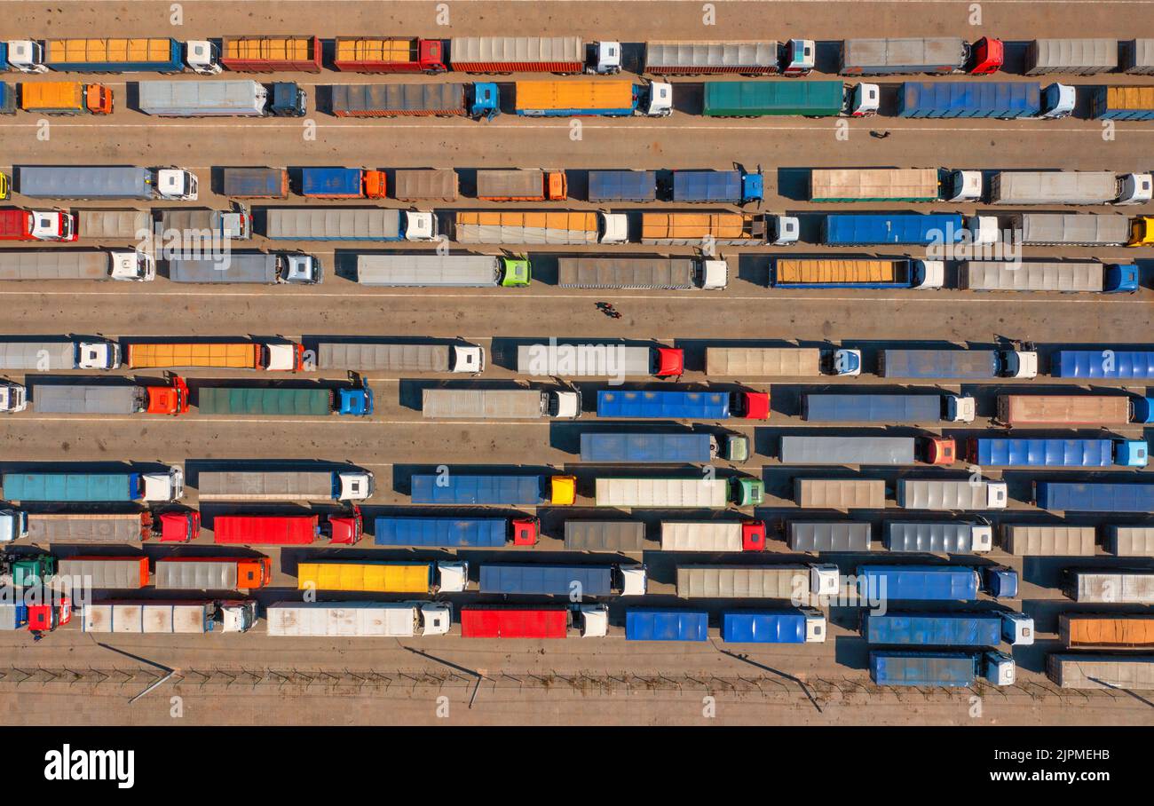 A huge queue of trucks with provisions, near the Ukrainian port in the ...
