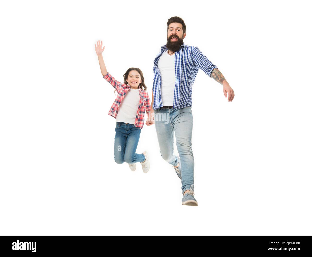 Jump high and love your family. Happy family. Family of father and ...