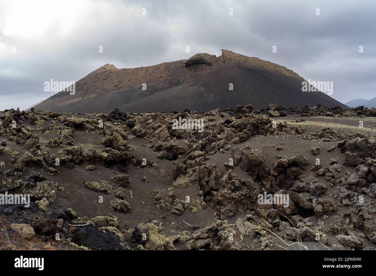 An aerial view of Caldera Montana del Cuervo in Lanzarote, Spain Stock ...