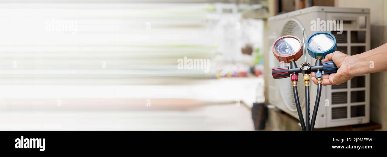 Air conditioning check service leak detection add refrigerant Stock ...