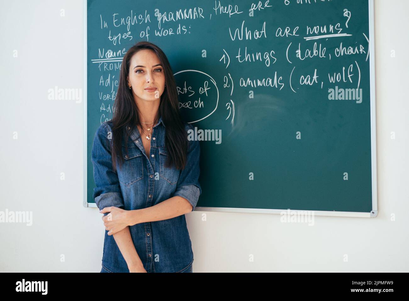 English teacher standing near chalkboard language school Stock Photo ...