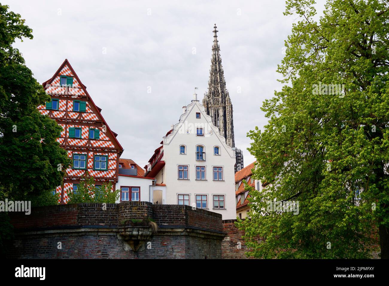 Scenic view of the Ulm City with its ancient Ulmer Minster and ...