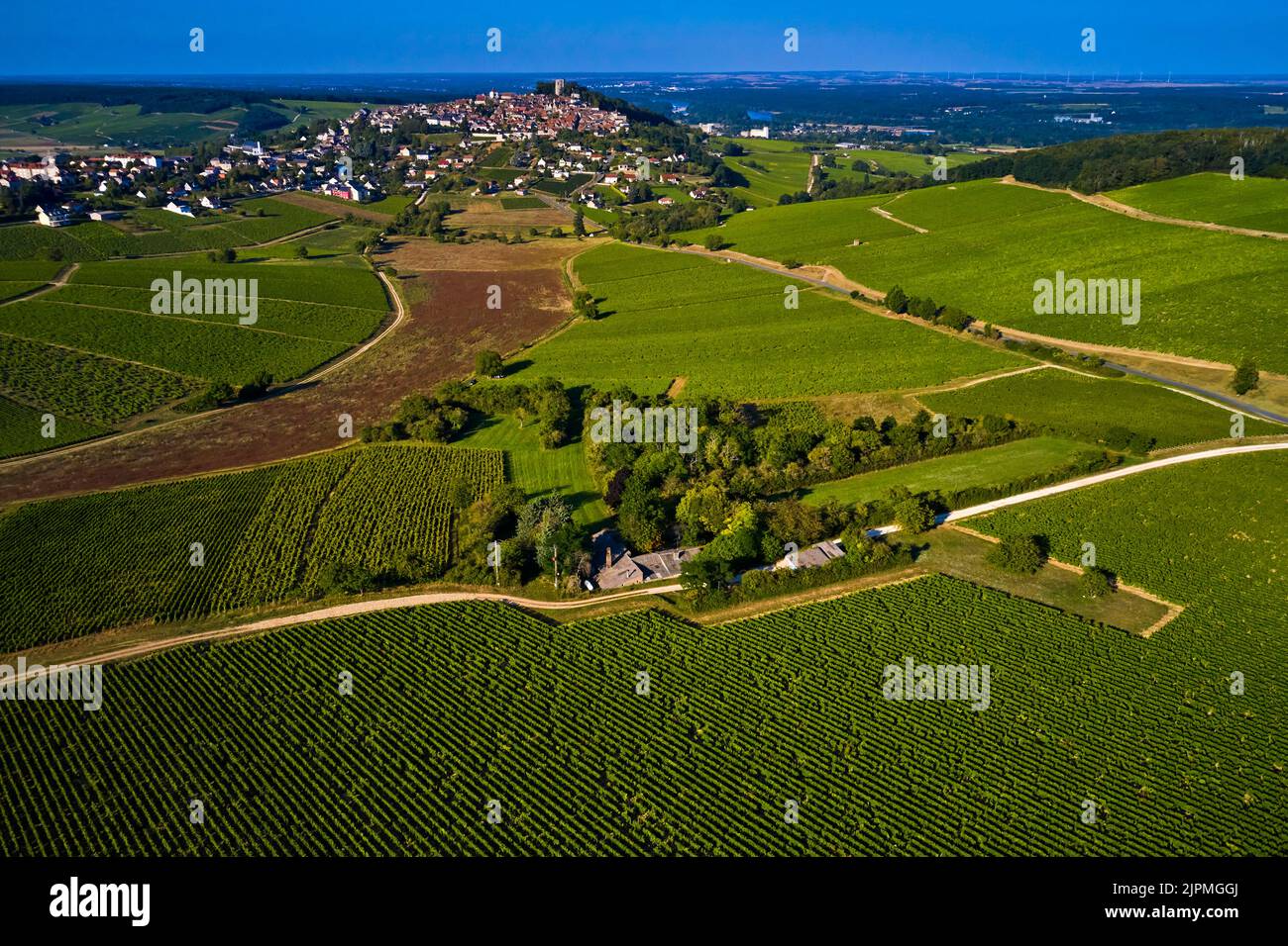 France, Cher, Berry, aerial view of Sancerre village and vineyard Stock ...