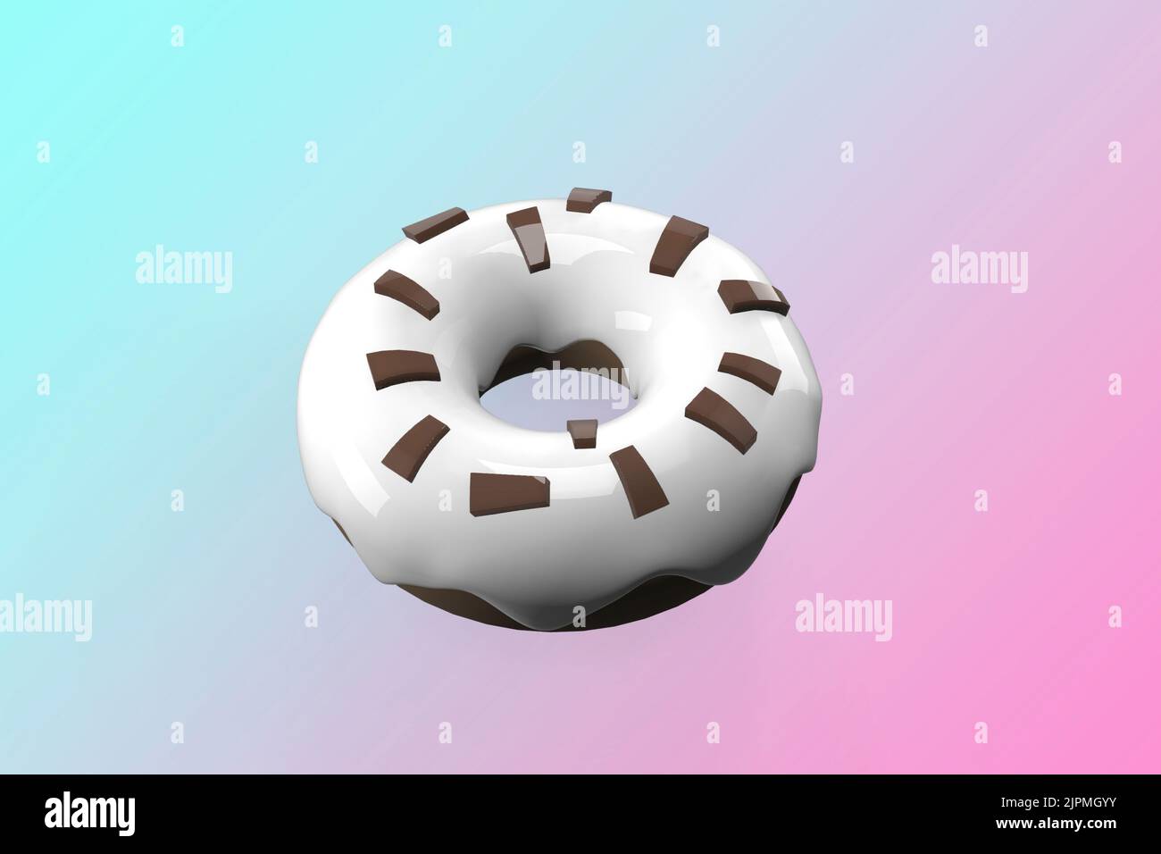 Donut. 3D design of a donut. Colorful gradient background. Fresh sweet ...