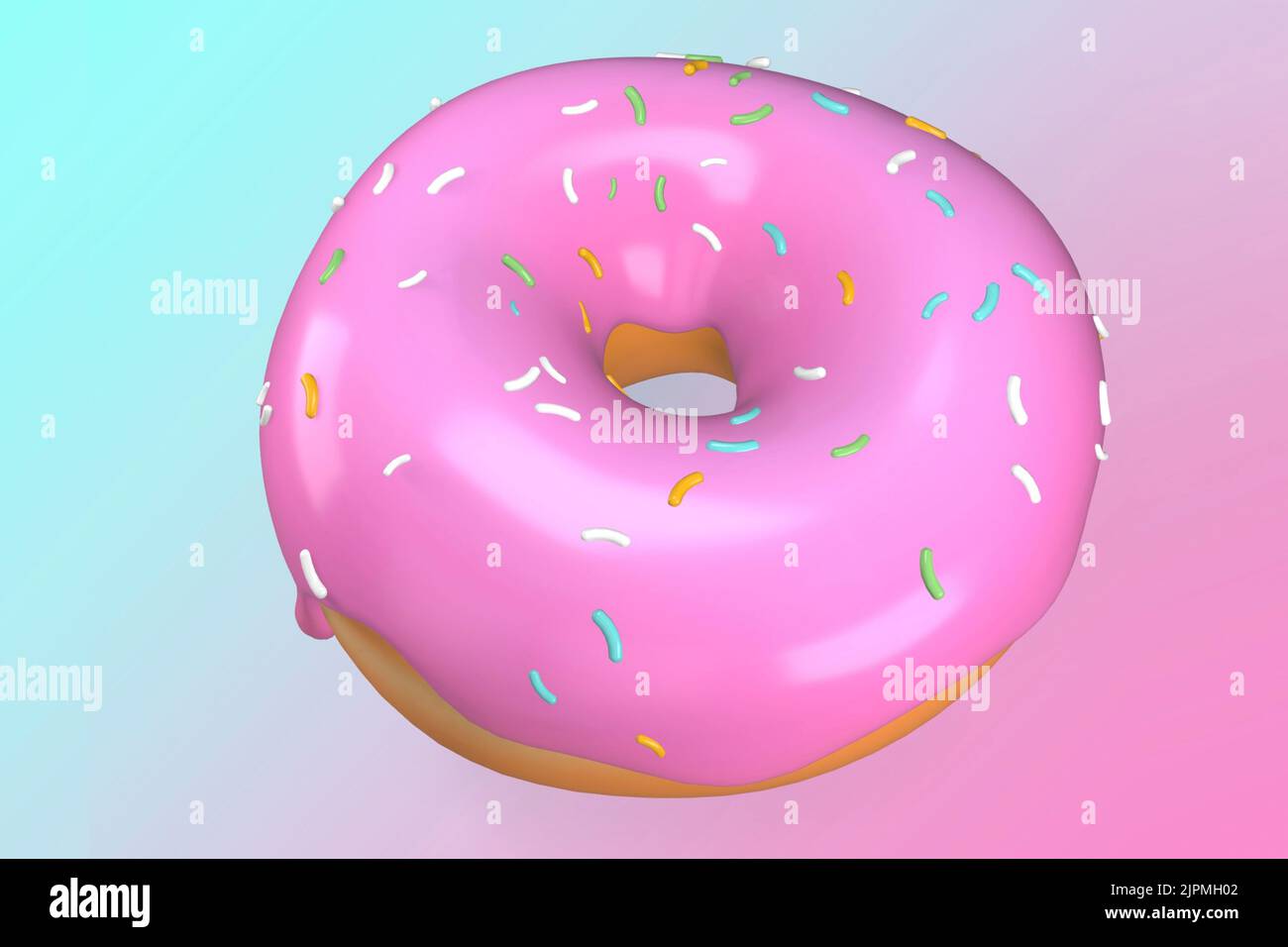 Donut. 3D design of a donut. Colorful gradient background. Fresh sweet ...