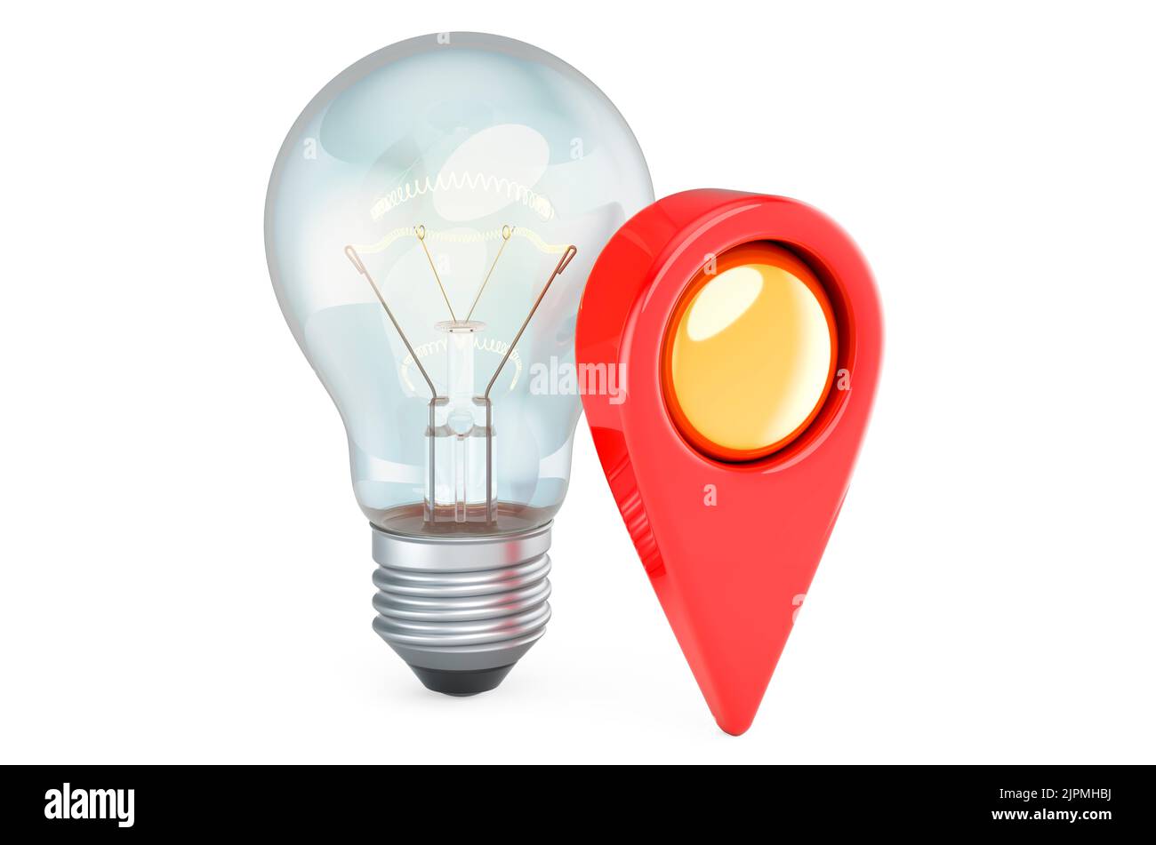 Lightbulb with map pointer. 3D rendering isolated on white background ...