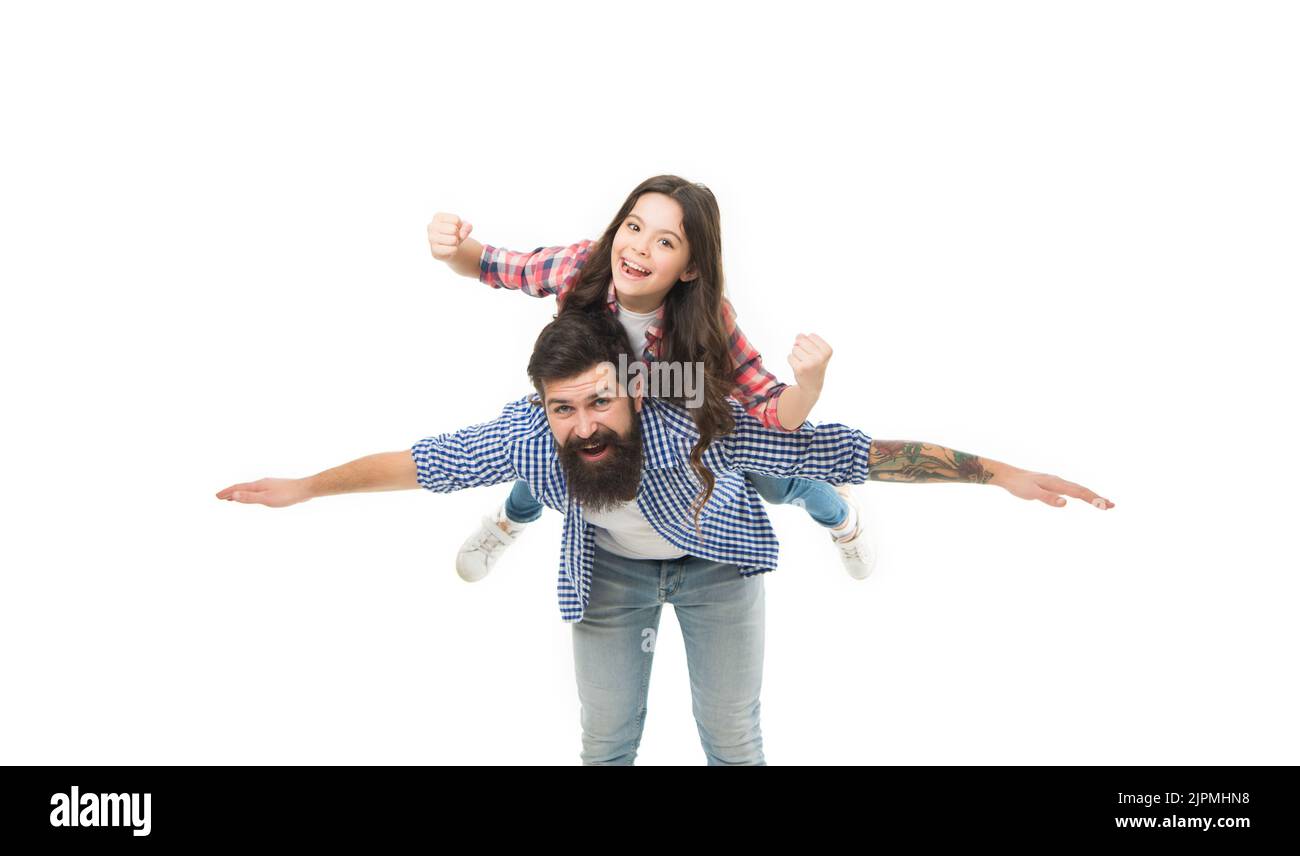 Child enjoy game with father. Parenthood fun. Fathers day. Active ...