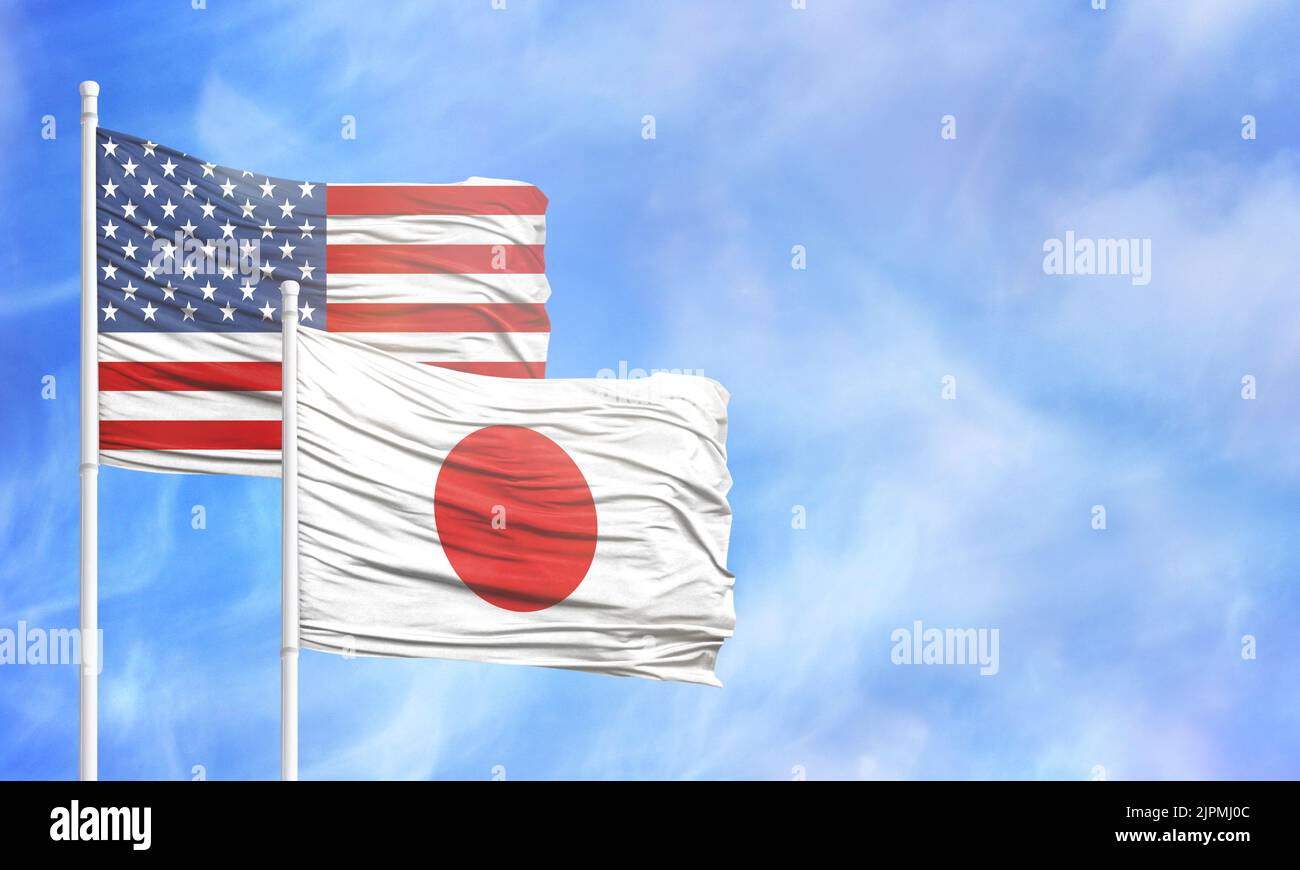 Waving American flag and flag of Japan Stock Photo - Alamy