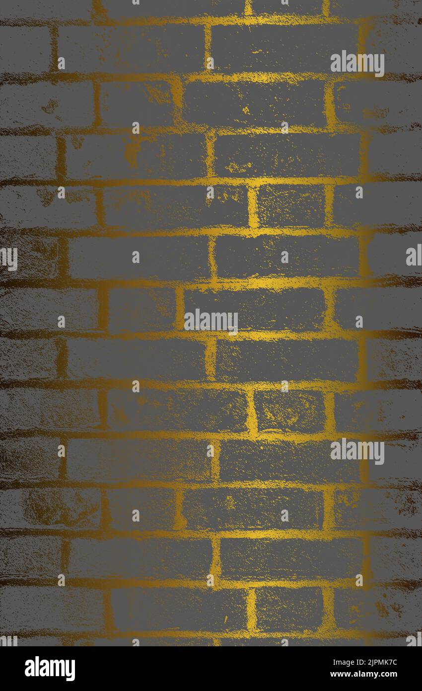 Luxury gray, golden metal gradient background with distressed brick ...