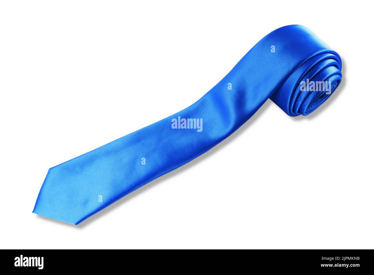 blue color polyester necktie rolled and isolated on pure white ...