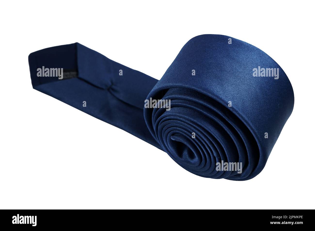 blue color polyester fabric plain pattern necktie rolled isolated on ...