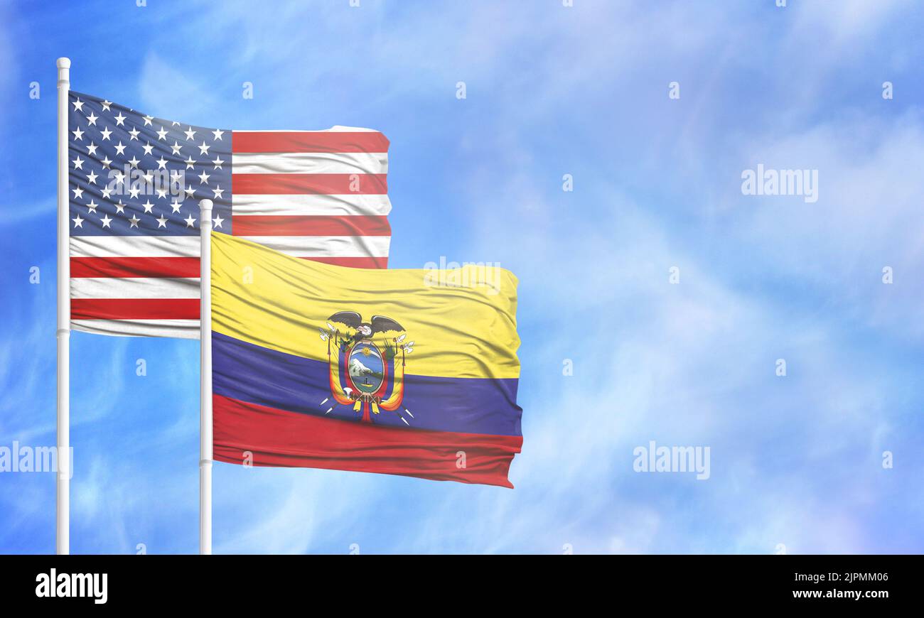 Waving American flag and flag of Ecuador Stock Photo - Alamy