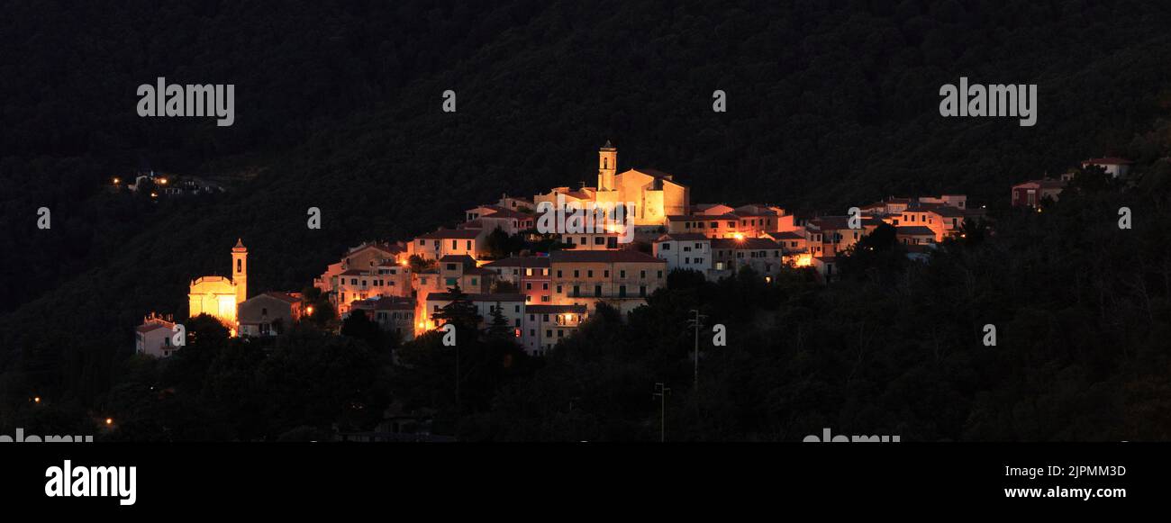 A beautiful view of the old Poggio village with illuminated street ...