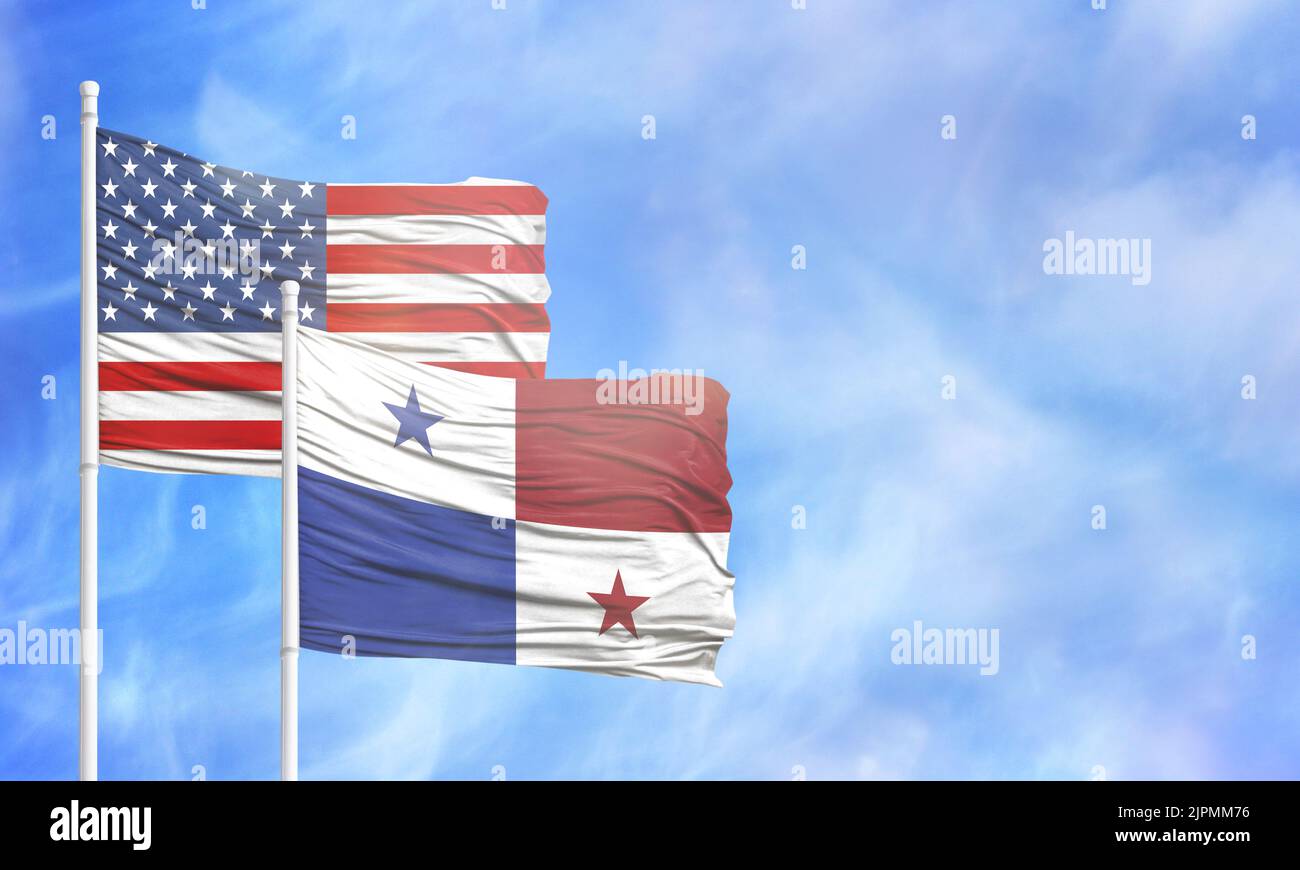 Waving American flag and flag of Panama Stock Photo - Alamy