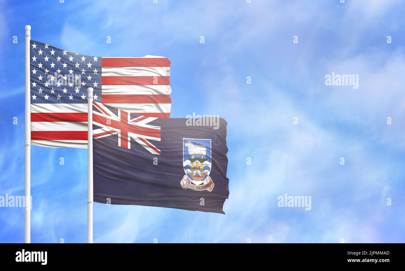 Waving American flag and flag of Falkland Islands Stock Photo - Alamy