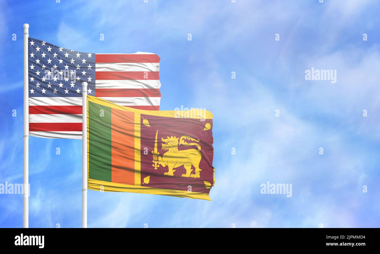 Waving American flag and flag of Sri Lanka Stock Photo - Alamy