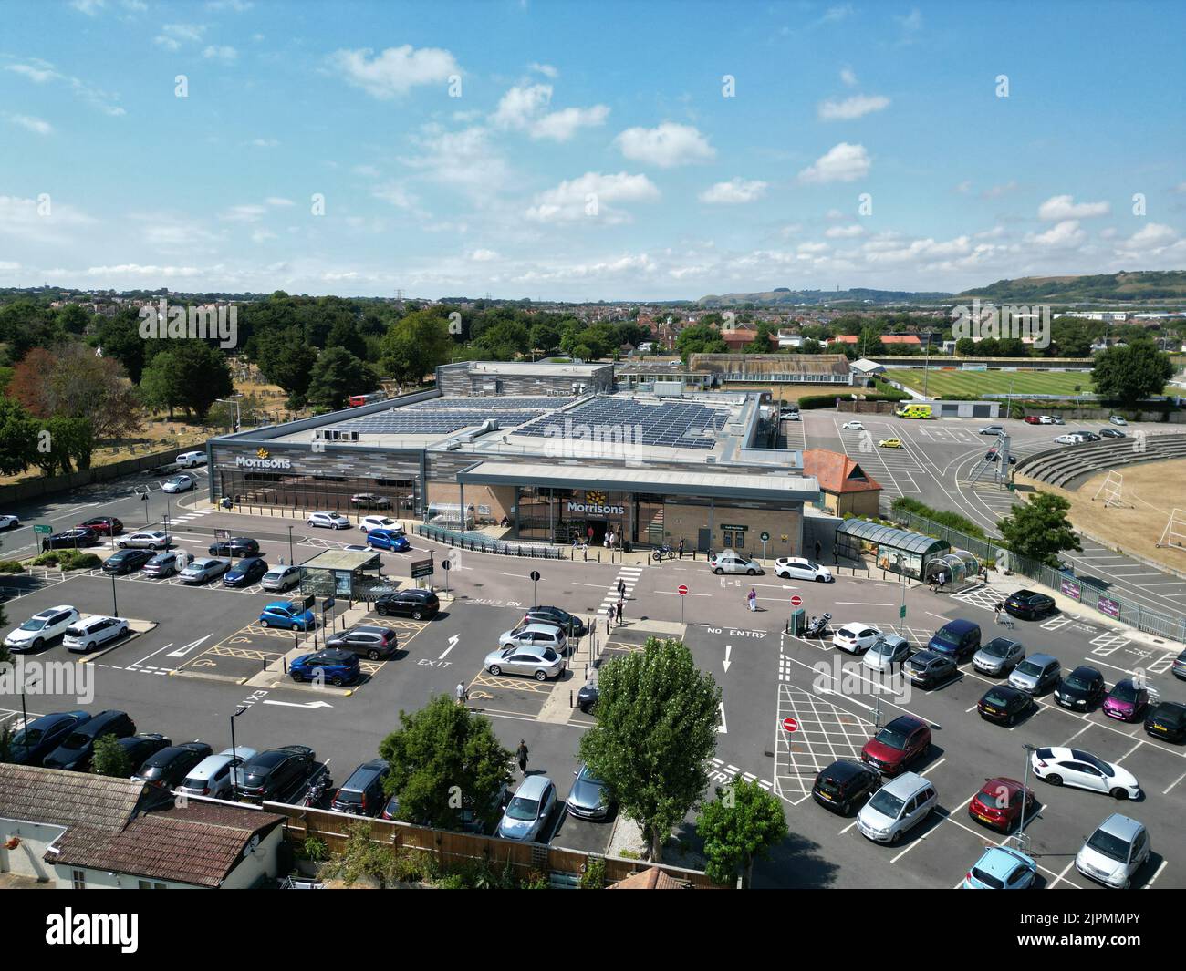 Morrisons supermarket Folkestone aerial view Stock Photo - Alamy