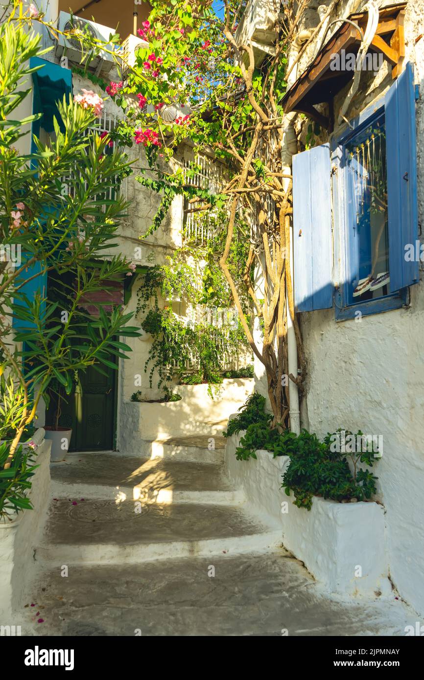 Narrow street in old town of Marmaris, Turkey . Beautiful scenic old ...