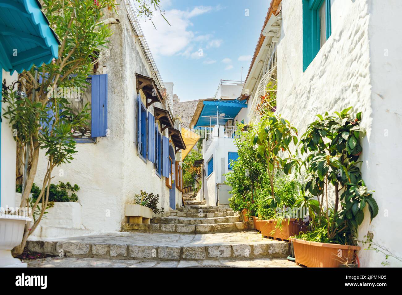 Narrow street in old town of Marmaris, Turkey . Beautiful scenic old ...