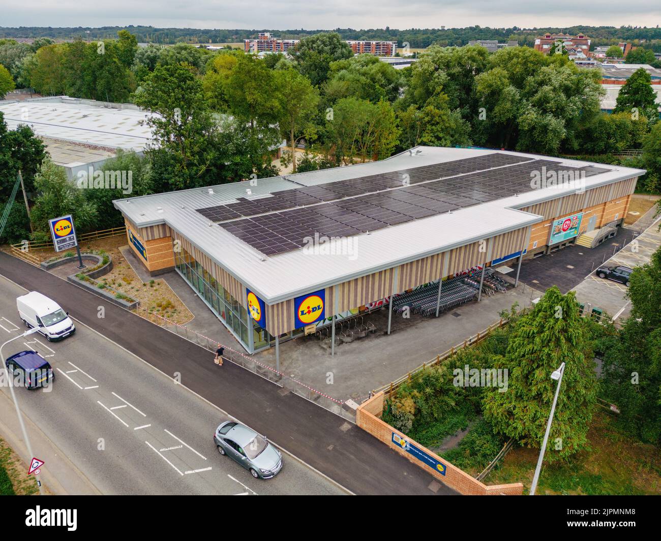 Newbury, United Kingdom - August 2022: Aerial view of the new Lidl ...
