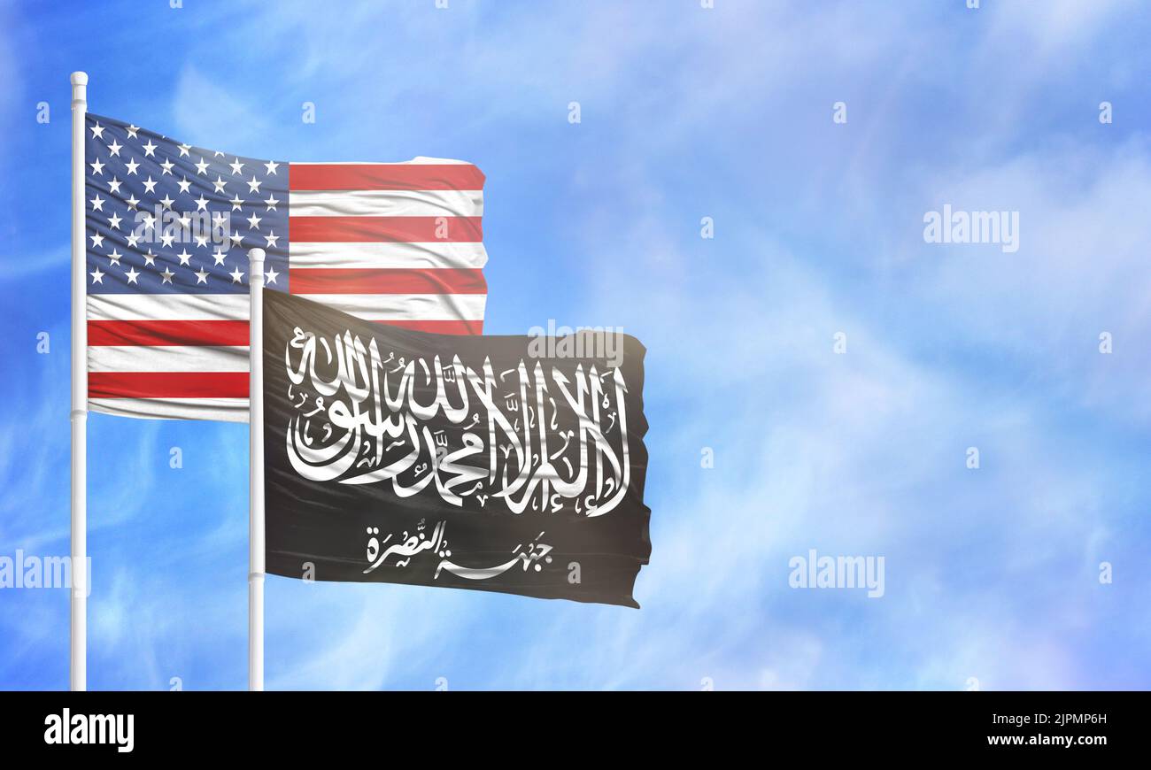 Waving American flag and flag of Al Nusra Front Stock Photo - Alamy