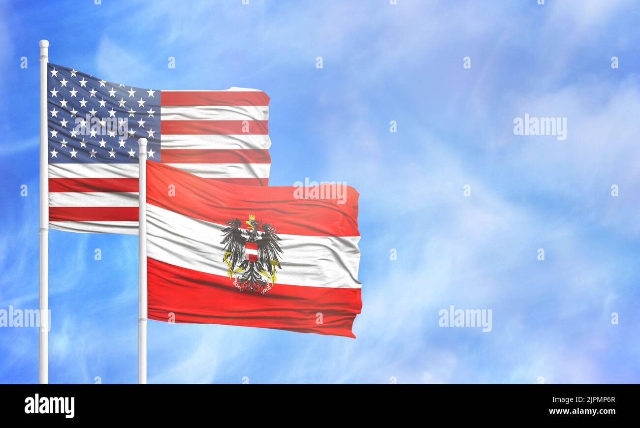 Waving American flag and flag of Austria Stock Photo - Alamy