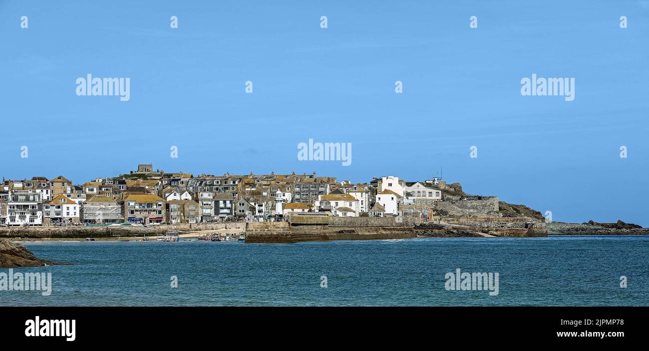 Photo illustration, The harbour at the seaside fishing port of St Ives ...