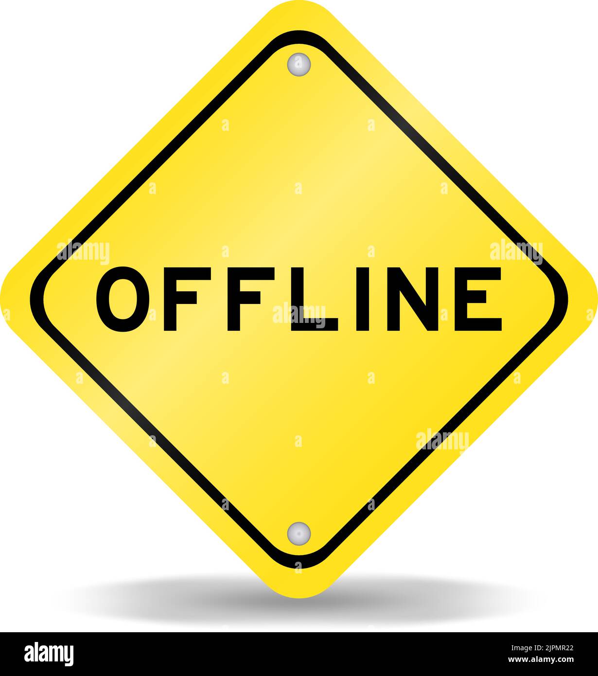 Yellow color transportation sign with word offline on white background ...