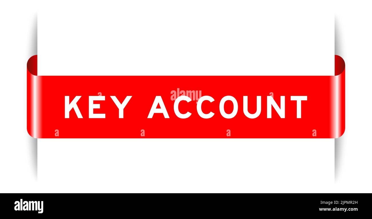 Red color inserted label banner with word key account on white ...