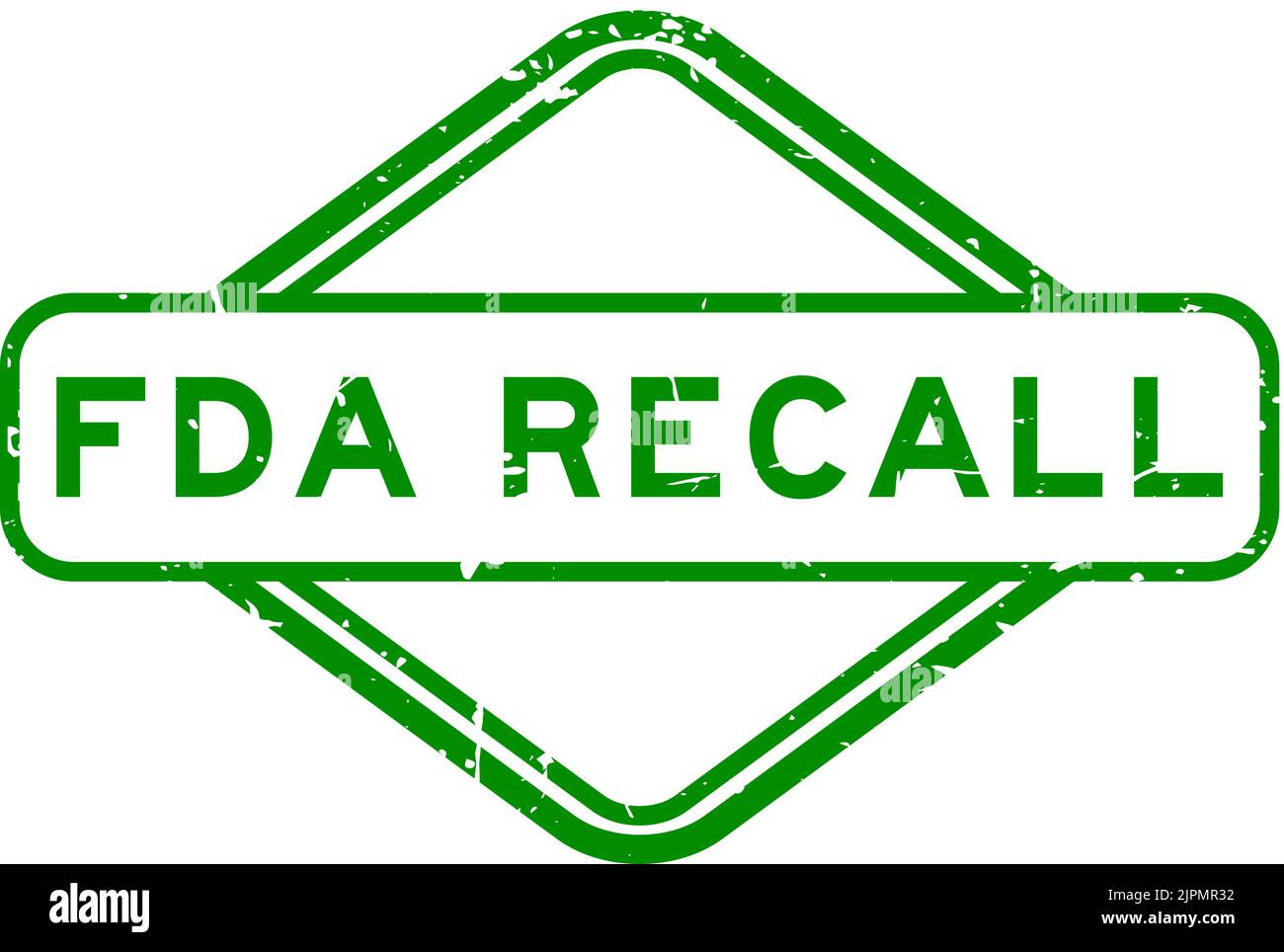 Grunge green FDA recall word rubber square seal stamp on white ...