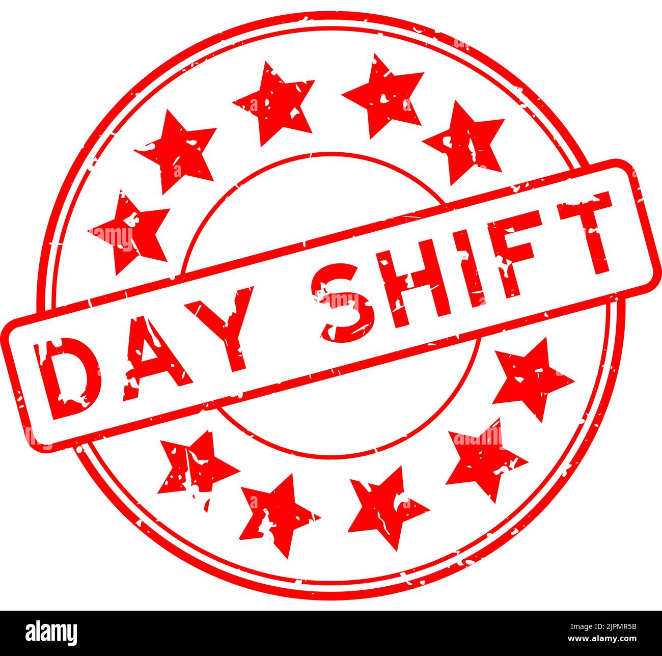 Grunge red day shift word with star icon round rubber seal stamp on ...