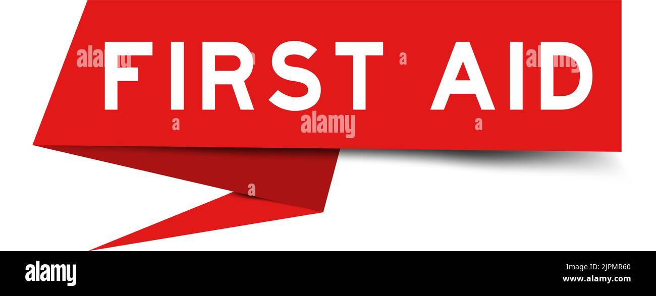 Red color speech banner with word first aid on white background Stock ...