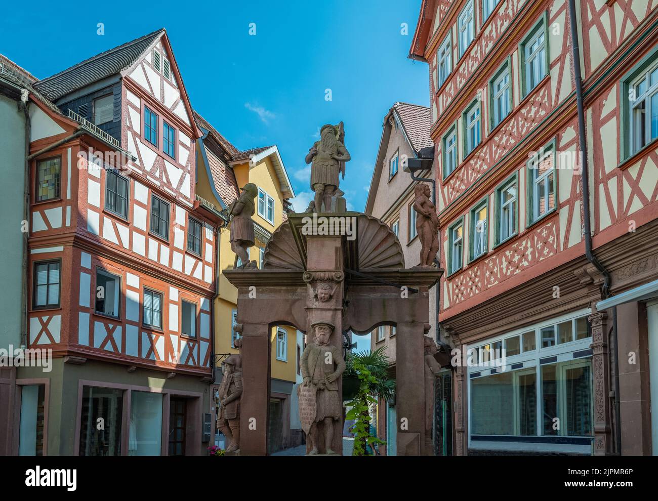 Germany, Wertheim, old town, the Angel well between medieval houses ...