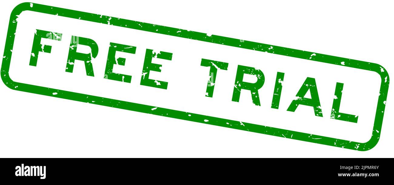 Grunge green free trial word square rubber seal stamp on white ...