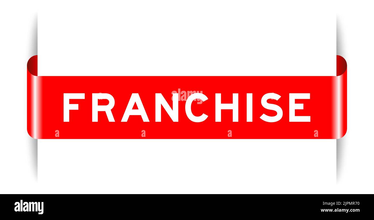 Red color inserted label banner with word franchise on white background ...