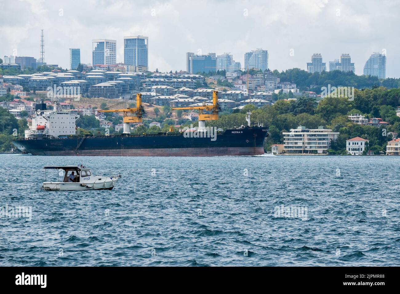 An international ship seen going to the Black Sea through the Bosphorus ...