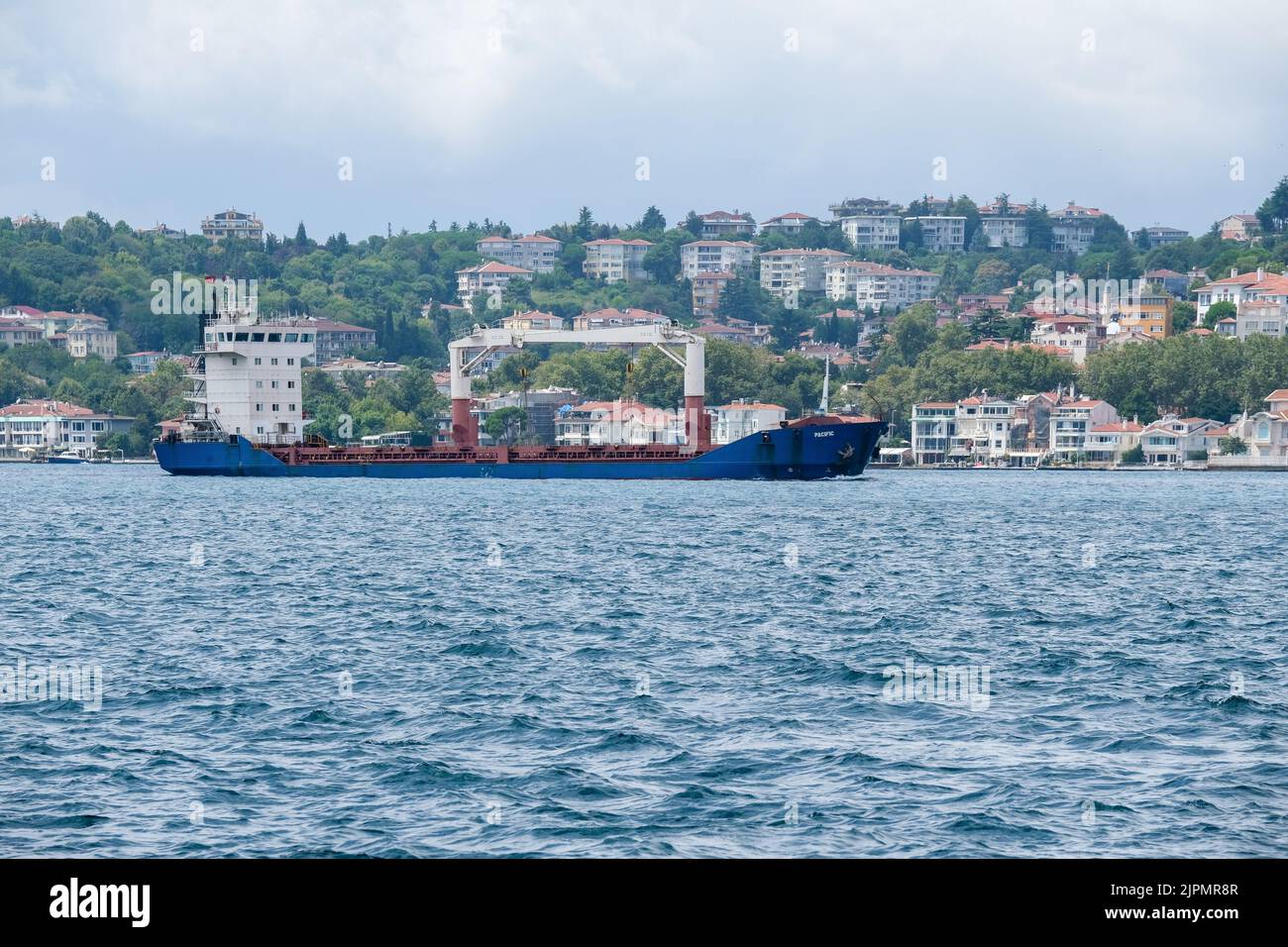 An international ship seen going to the Black Sea through the Bosphorus ...