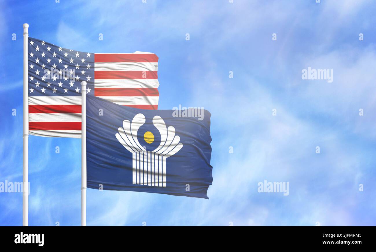 Waving American flag and flag of CIS Stock Photo - Alamy
