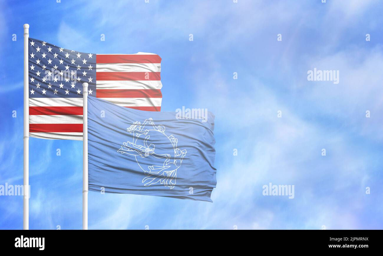 Waving American flag and flag of UPU Stock Photo - Alamy