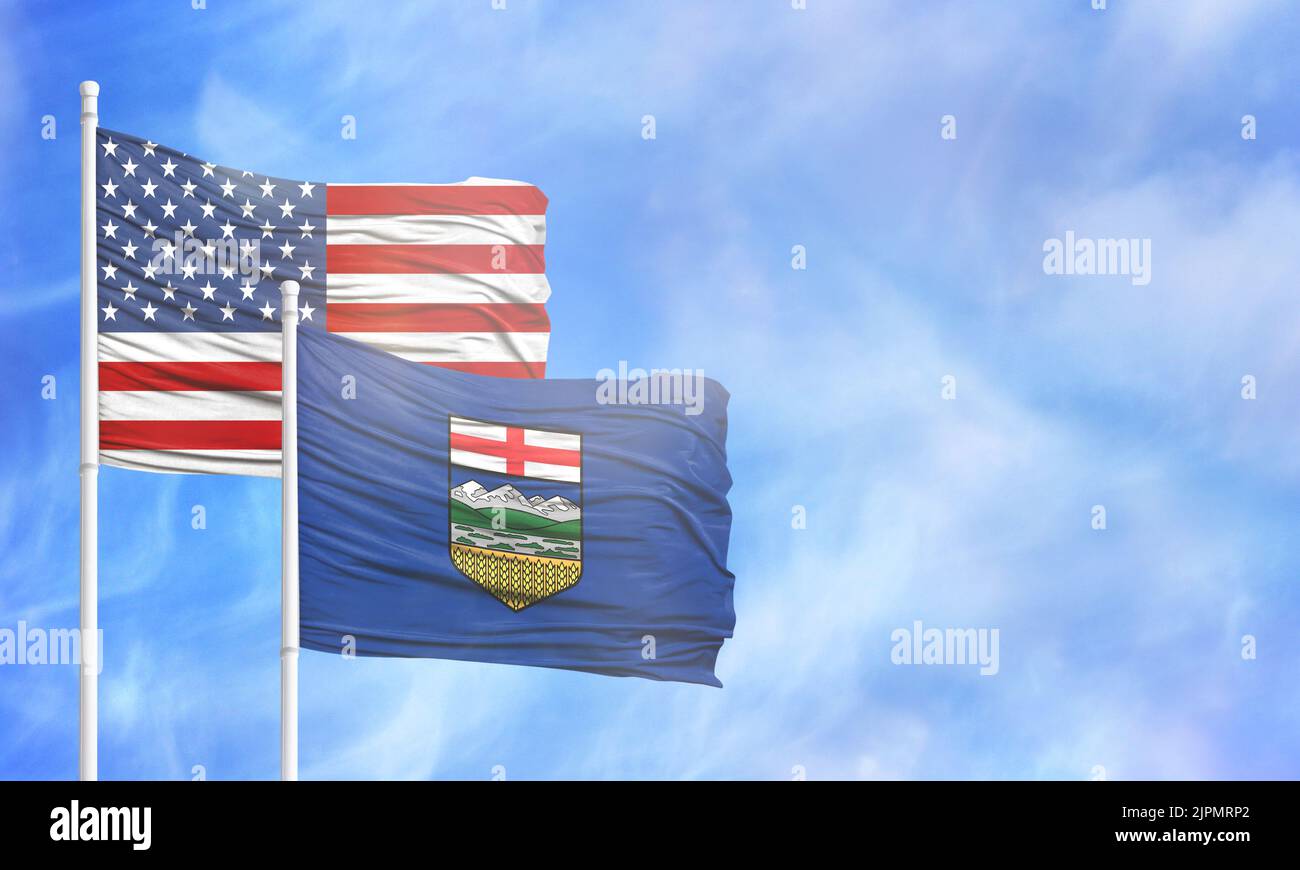 Waving American flag and flag of Alberta Stock Photo - Alamy