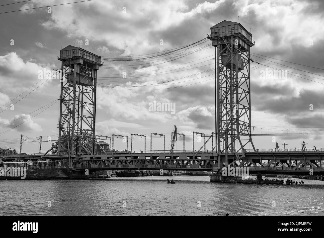 Two-tier bridge across the river, lower tier of the bridge - car ...