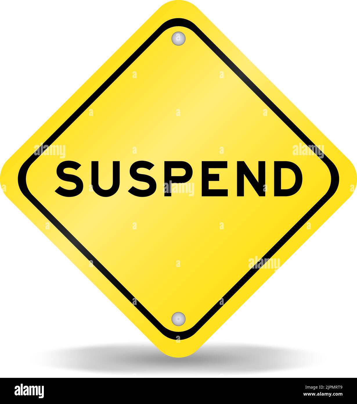 Yellow color transportation sign with word suspend on white background ...