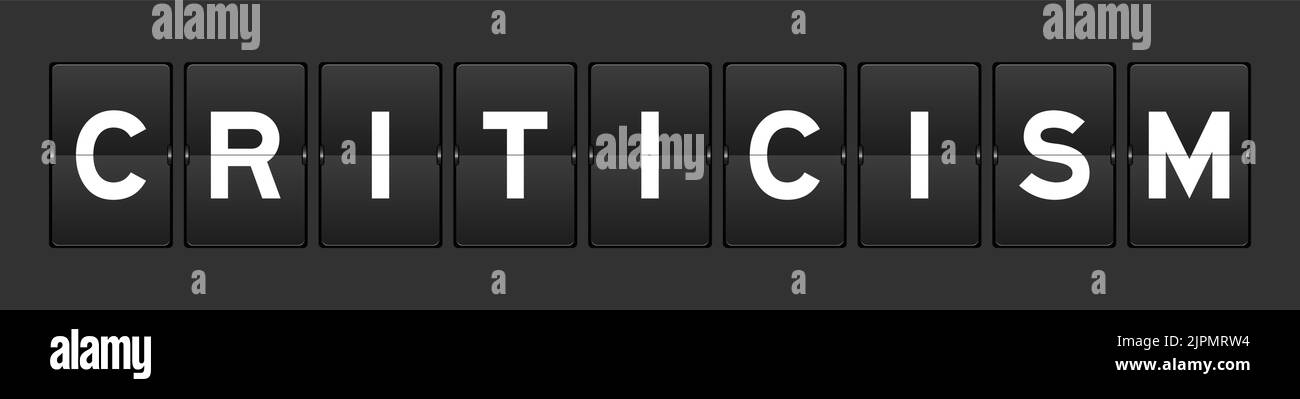 Black color analog flip board with word criticism on gray background ...
