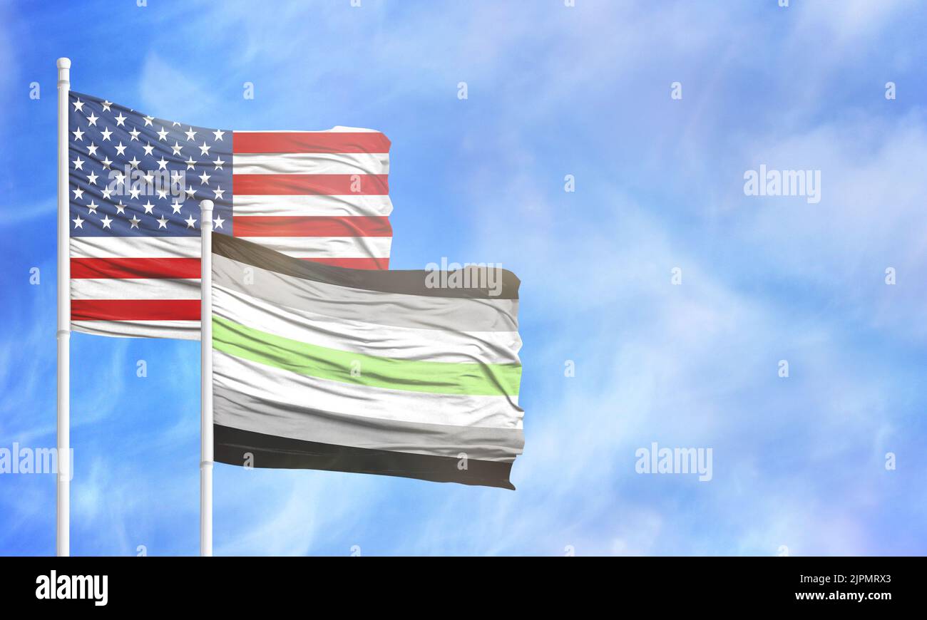 Waving American flag and flag of Agender pride Stock Photo - Alamy